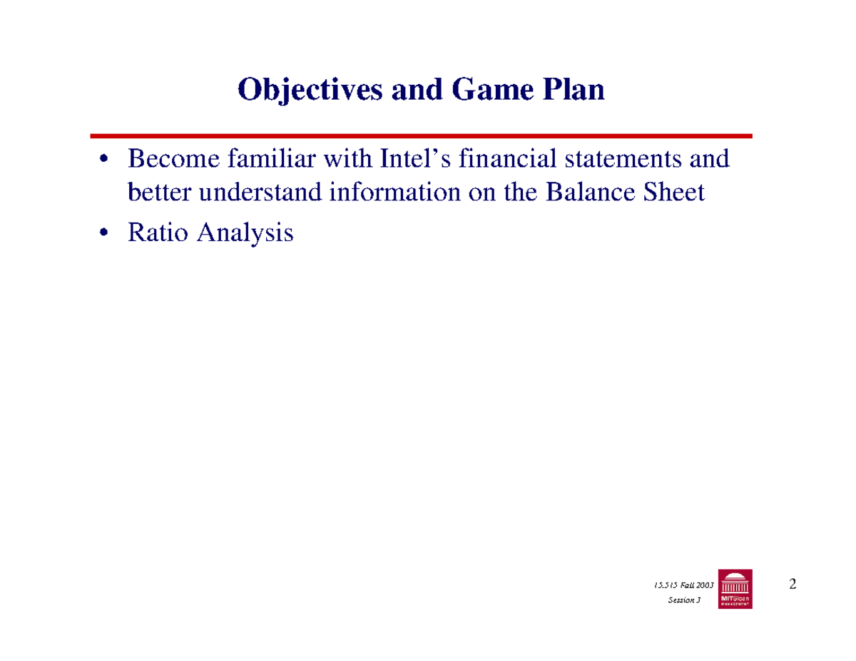 Lec3 - Lecture notes 3 - Objectives and Game Plan 15 Fall 2003 2 Become ...