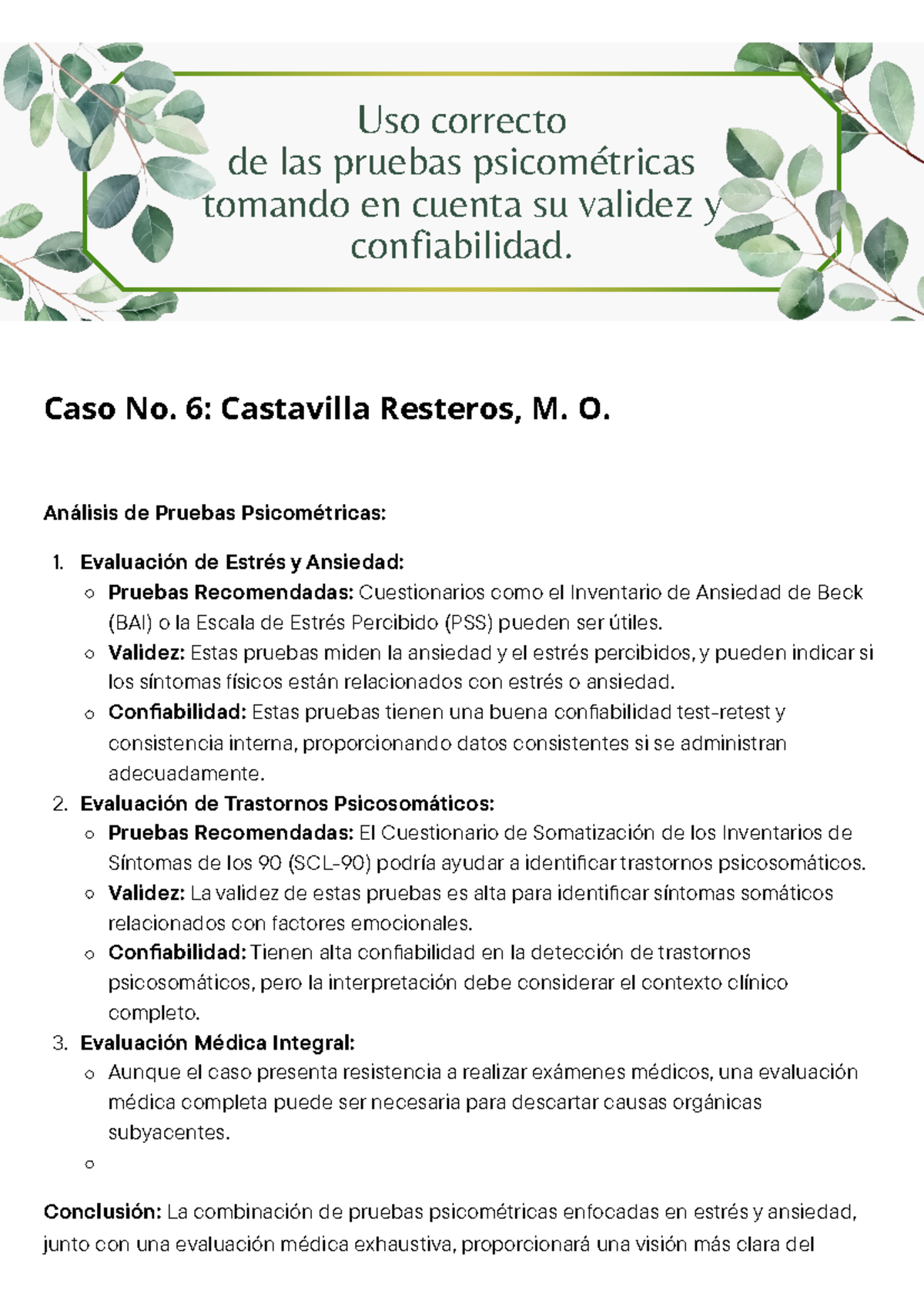Tarea 2 - HAHA - Caso No. 6: Castavilla Resteros, M. O. Análisis de ...