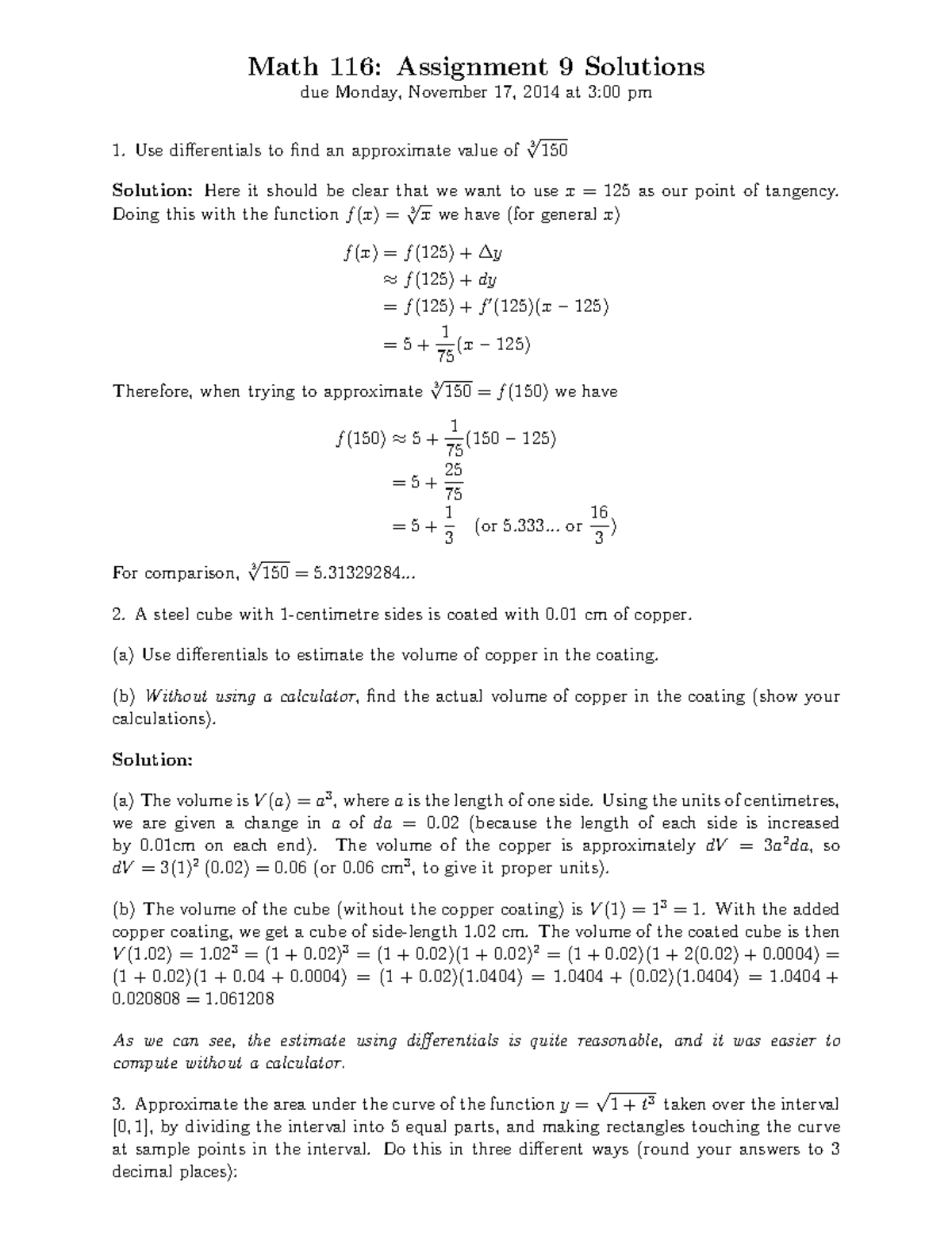 SOL9 - Study reference - Math 116: Assignment 9 Solutions due Monday, November 17, 2014 at 3:00 ...