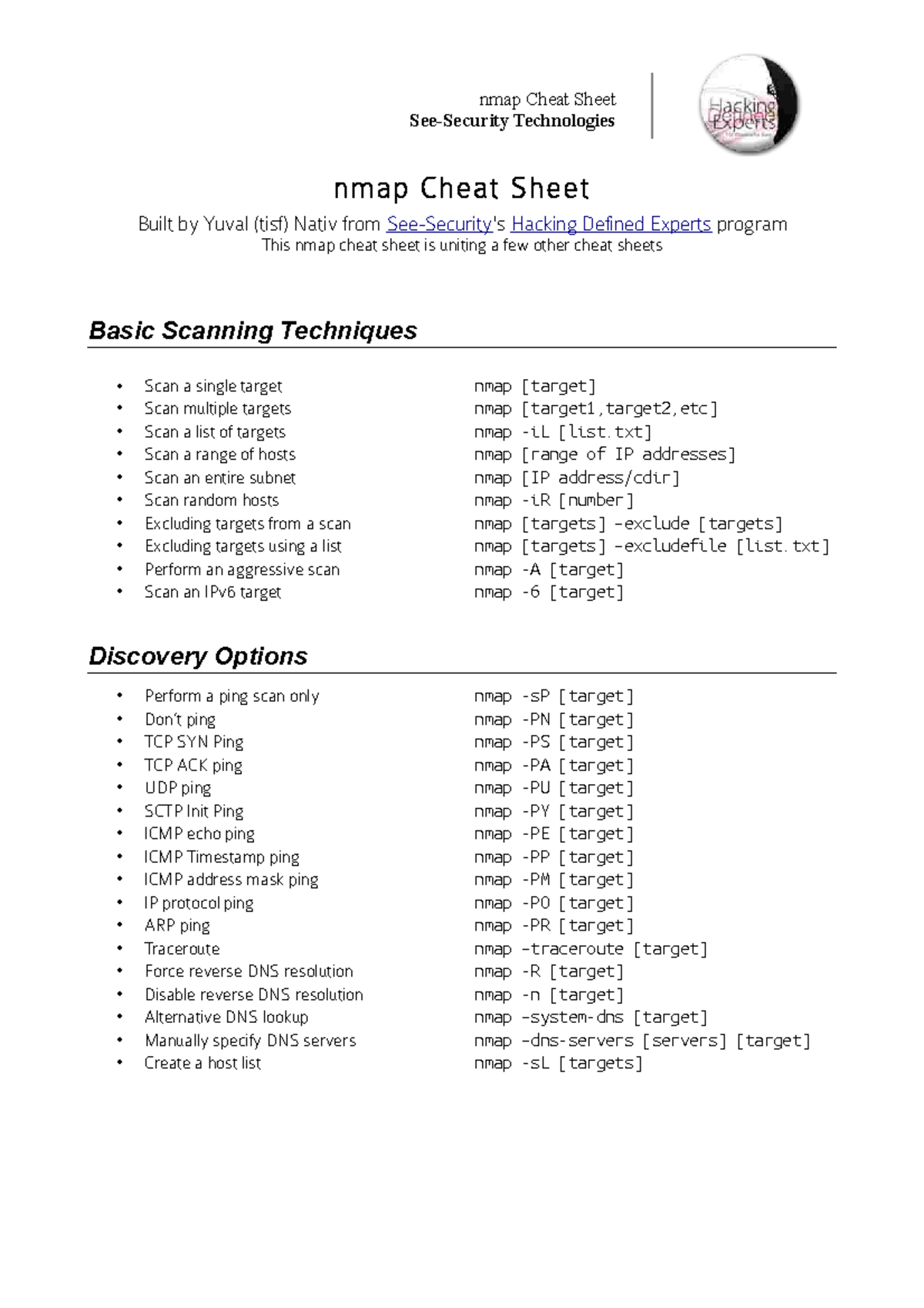Nmapcheatsheet 1 computer computer computer computer - nmap Cheat Sheet ...