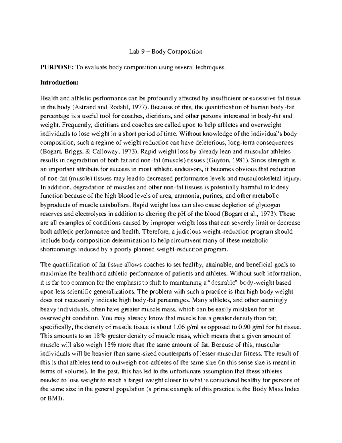 Body Composition Lab Report at Christopher Larochelle blog