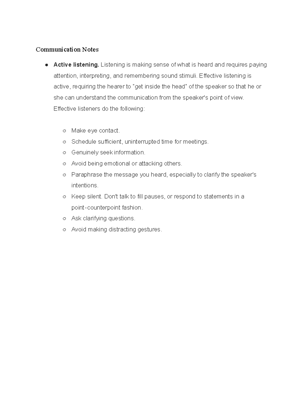 Communicetion notes 2 - Communication Notes Active listening. Listening ...