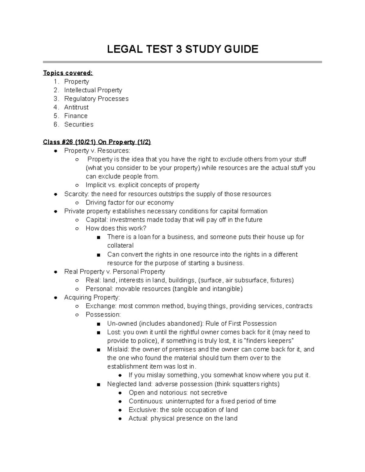Legal Test Three Study Guide - LEGAL TEST 3 STUDY GUIDE Topics covered ...