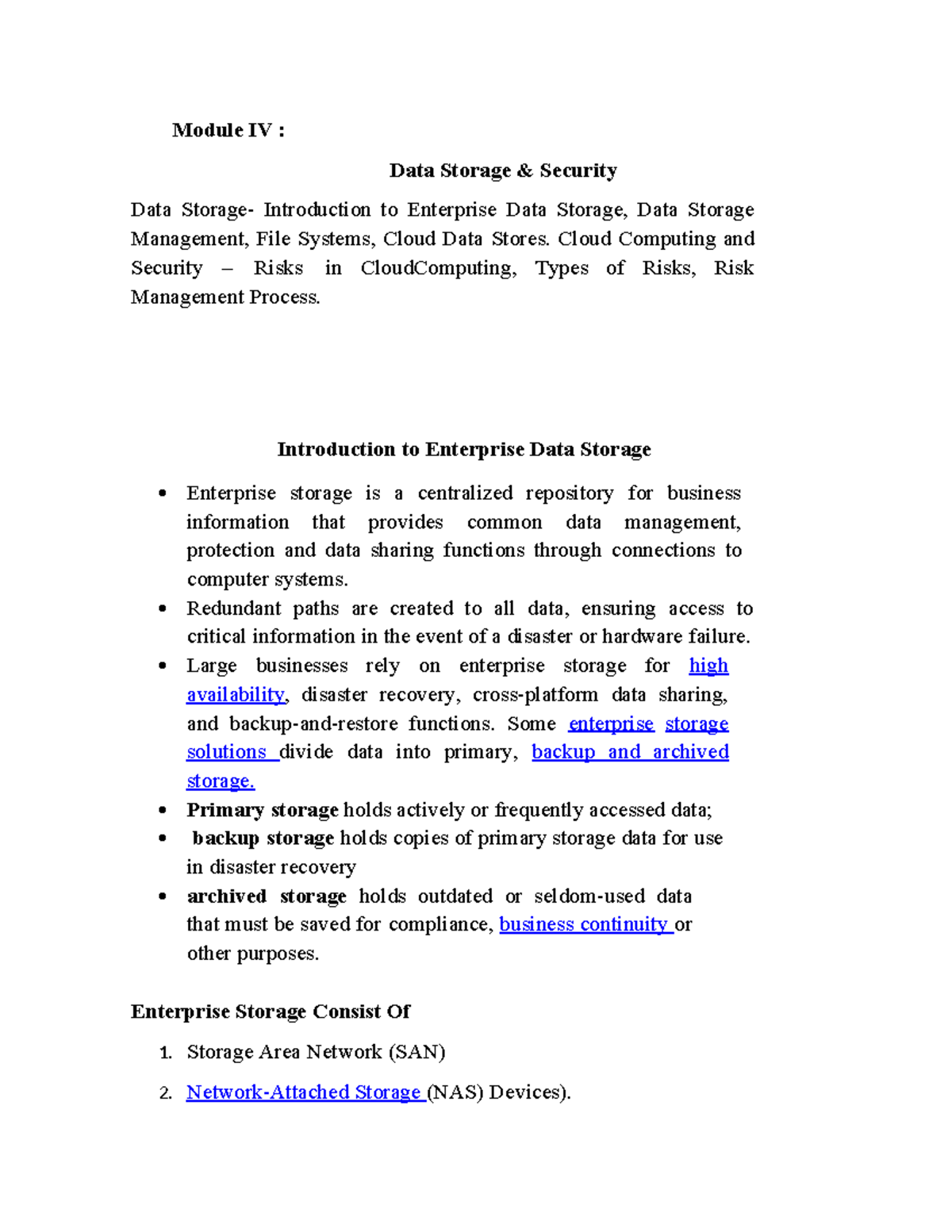 4-Modulee - Module 4 - Module IV : Data Storage & Security Data Storage ...