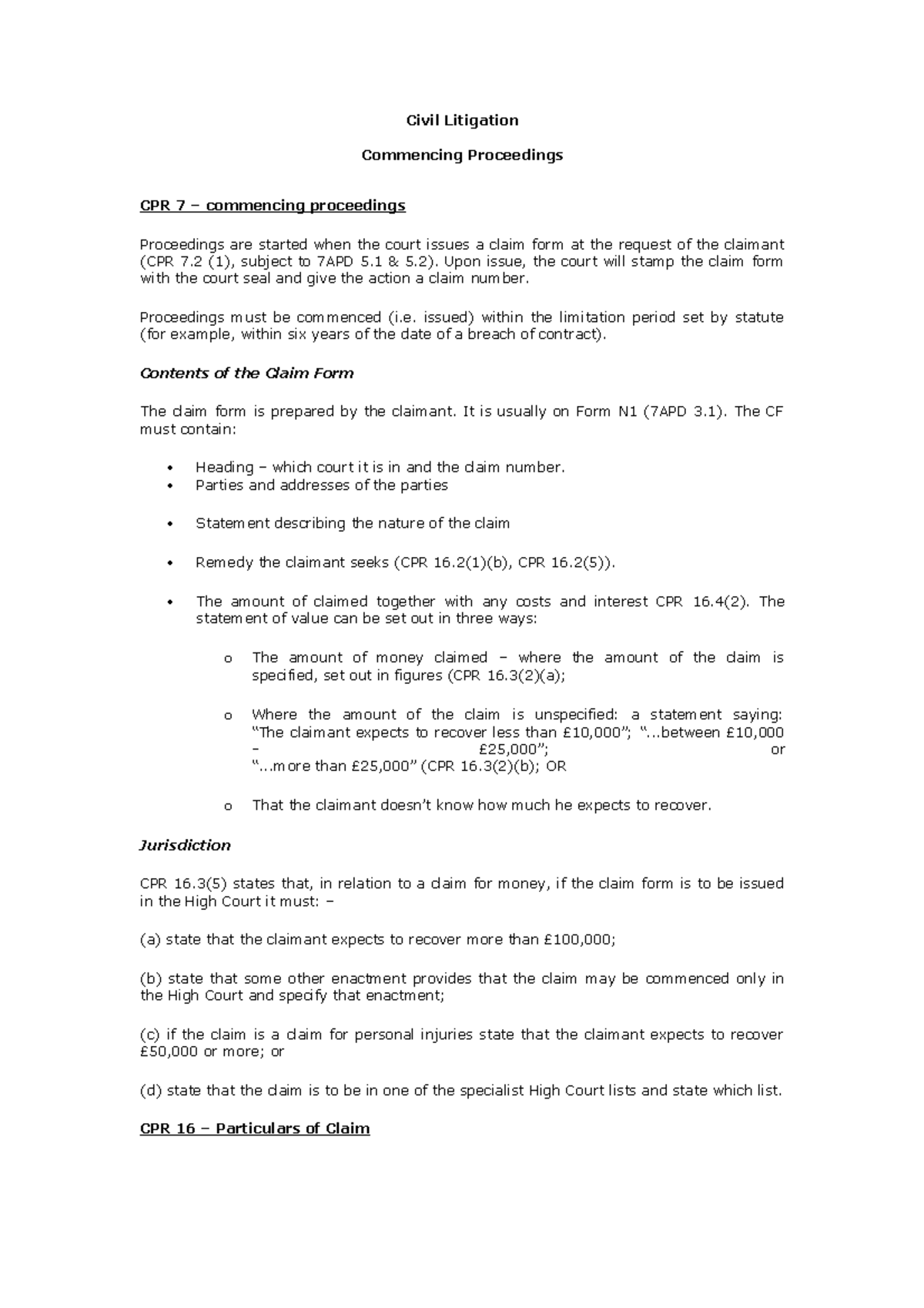 Civil - commencing proceedings - Civil Litigation Commencing ...