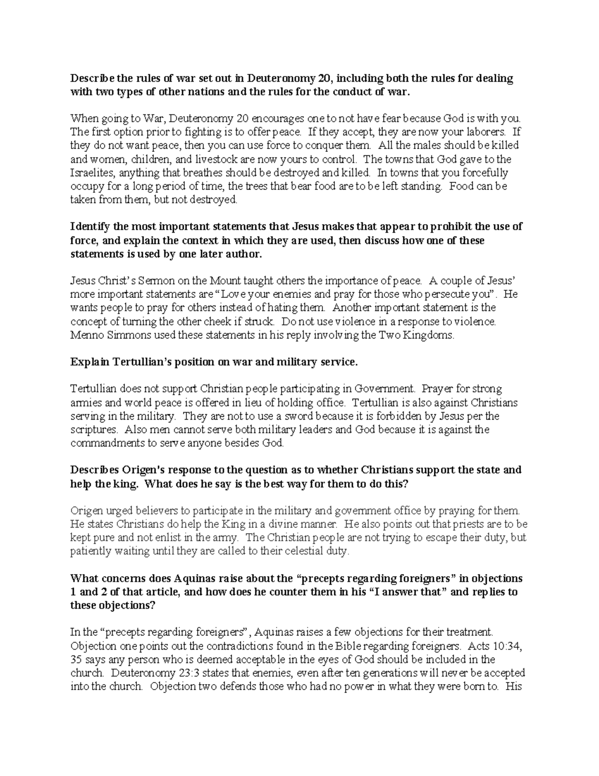 REL 456 Midterm-short essay - Describe the rules of war set out in ...