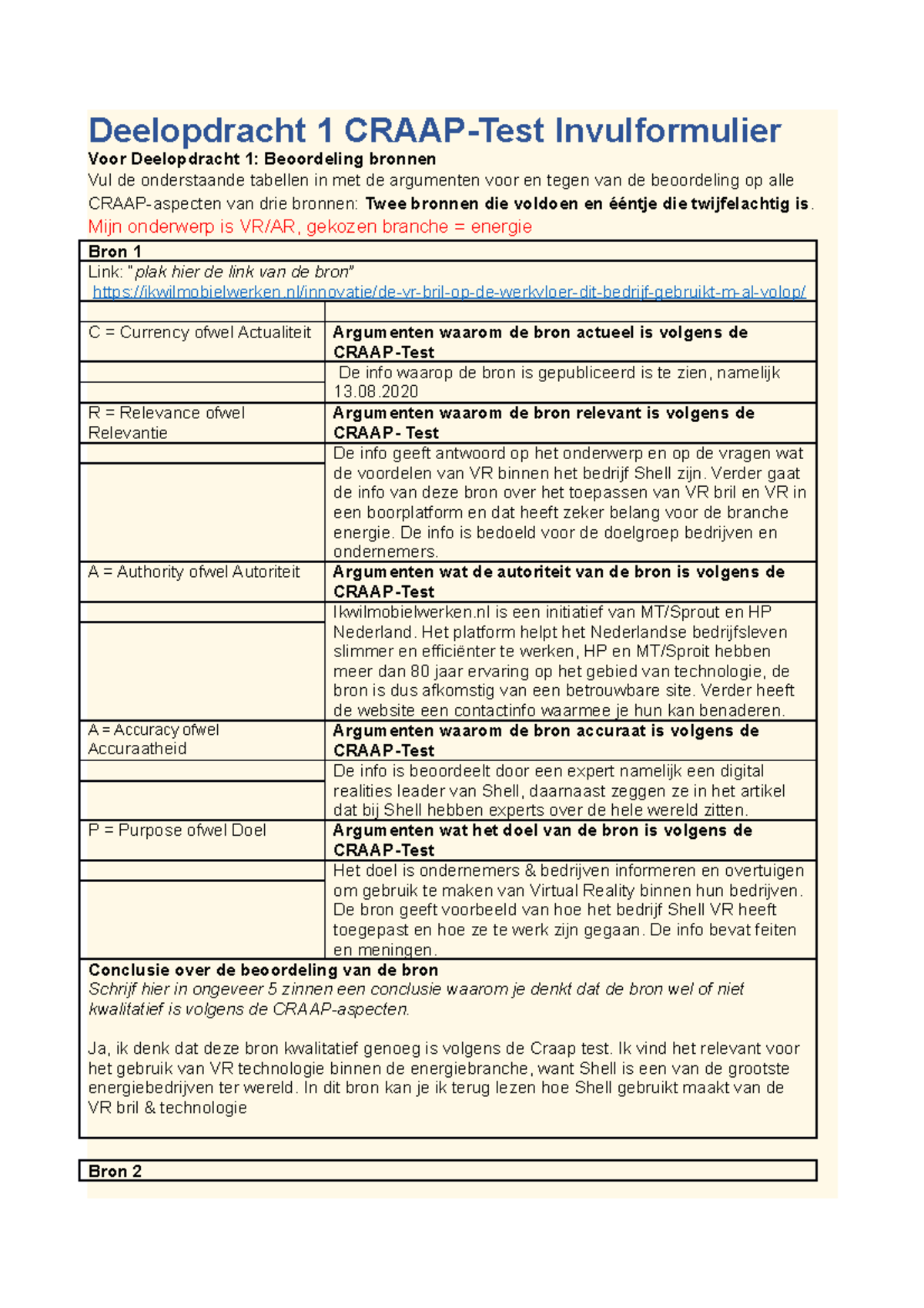 Craap-Test Invulformulier - Deelopdracht 1 CRAAP-Test Invulformulier ...
