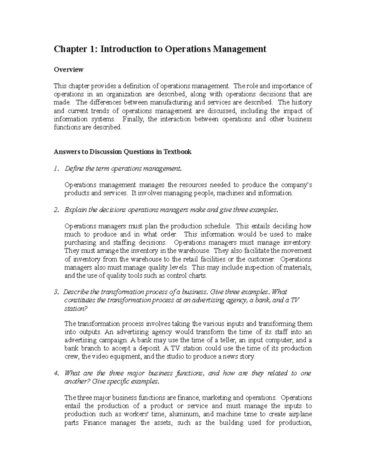 Ch01 - Opman - Chapter 1: Introduction to Operations Management Overview This chapter provides a ...