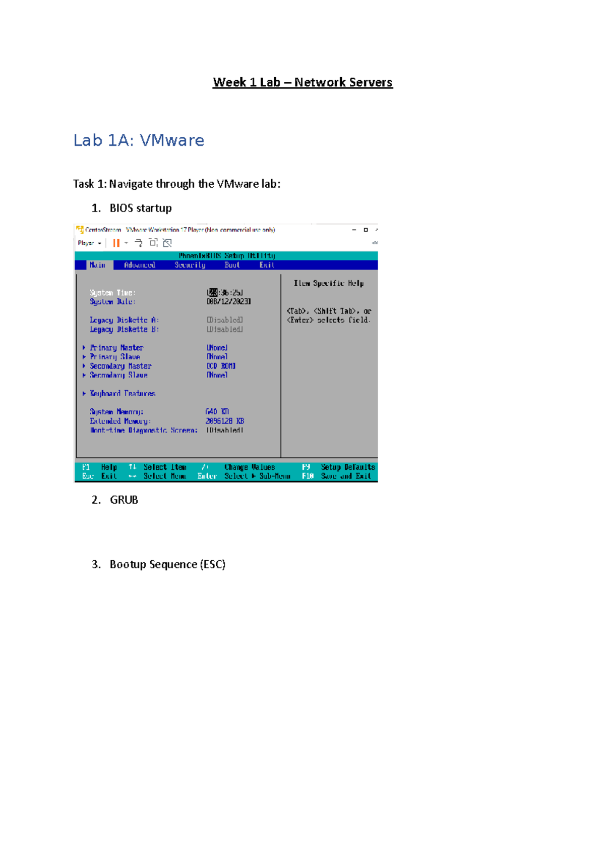 Lab Week 1 - Network Servers - Week 1 Lab – Network Servers Lab 1A: VMware Task 1: Navigate ...