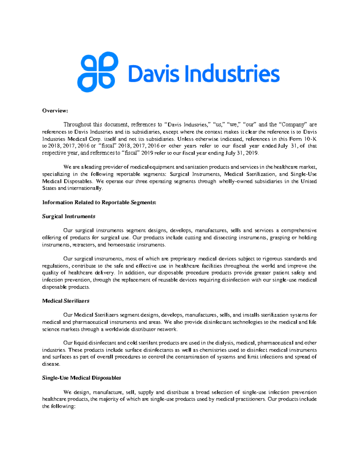 Company overview - Davis Industries-compressed - Overview: Throughout ...