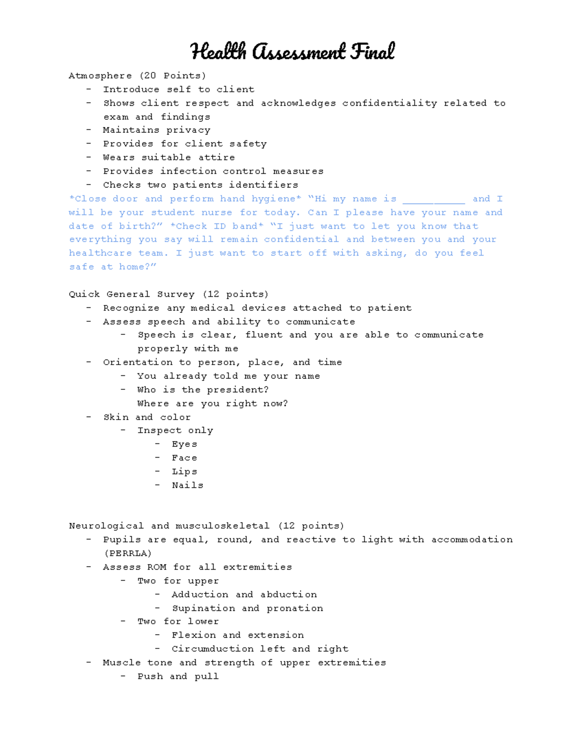 Health Assessment Final - Health Assessment Final Atmosphere (20 Points ...