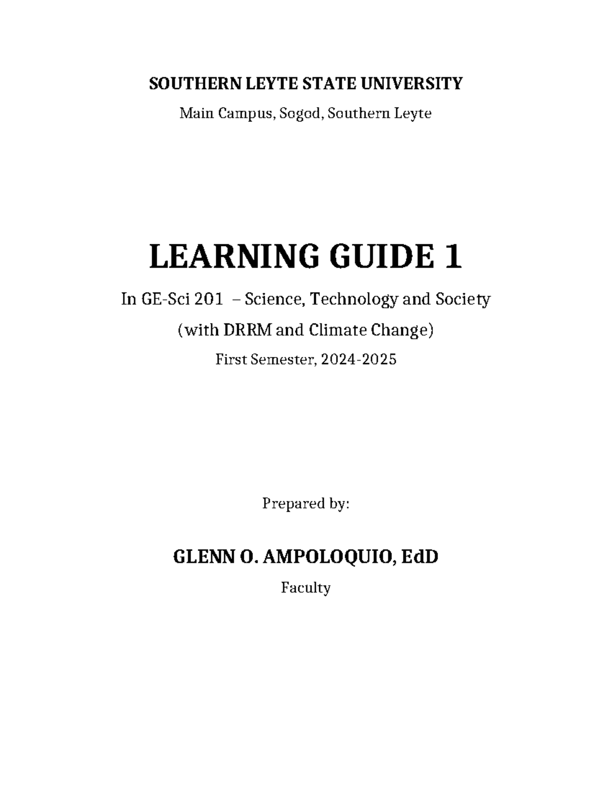 Science Technology lesson-1-sts-new - SOUTHERN LEYTE STATE UNIVERSITY ...