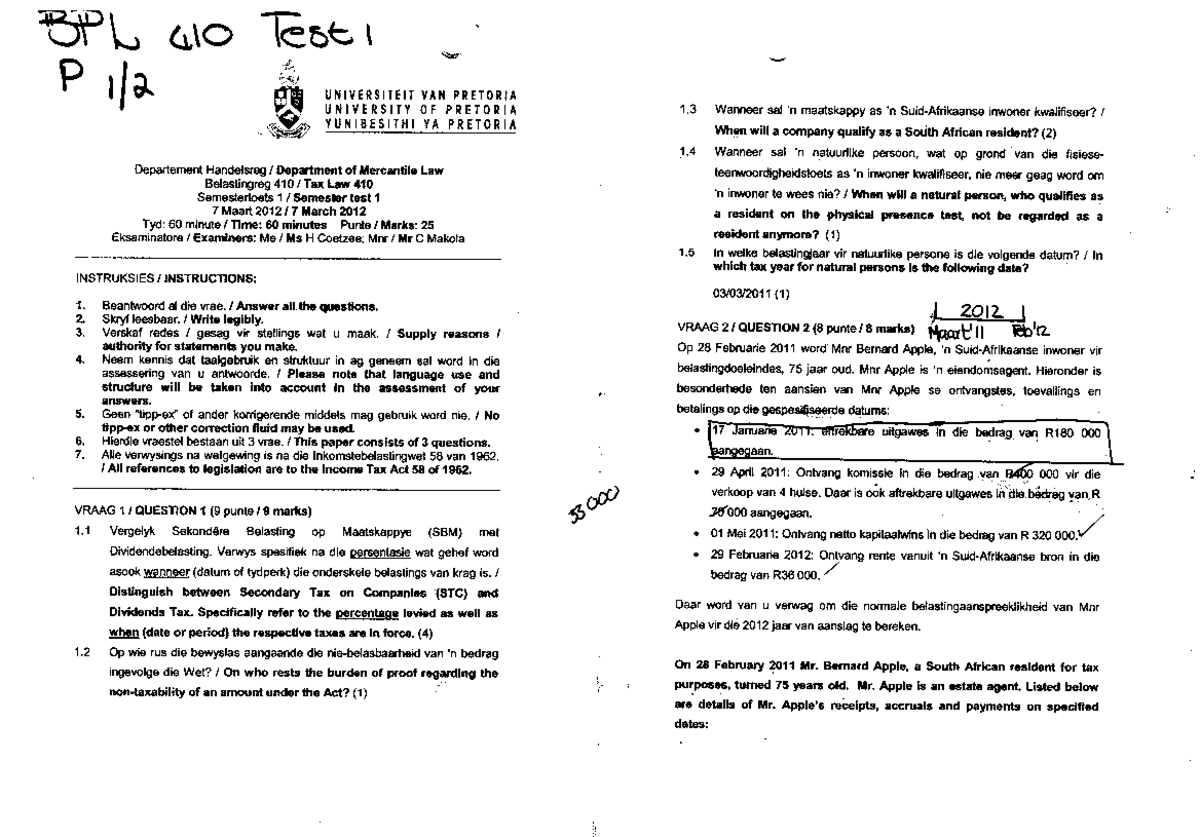 BLR Maart 2012 - TEST - BLR 310 - Studocu