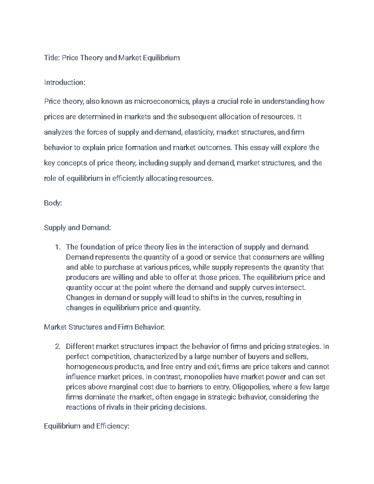 Price Theory and Market Equilibrium - Title: Price Theory and Market ...
