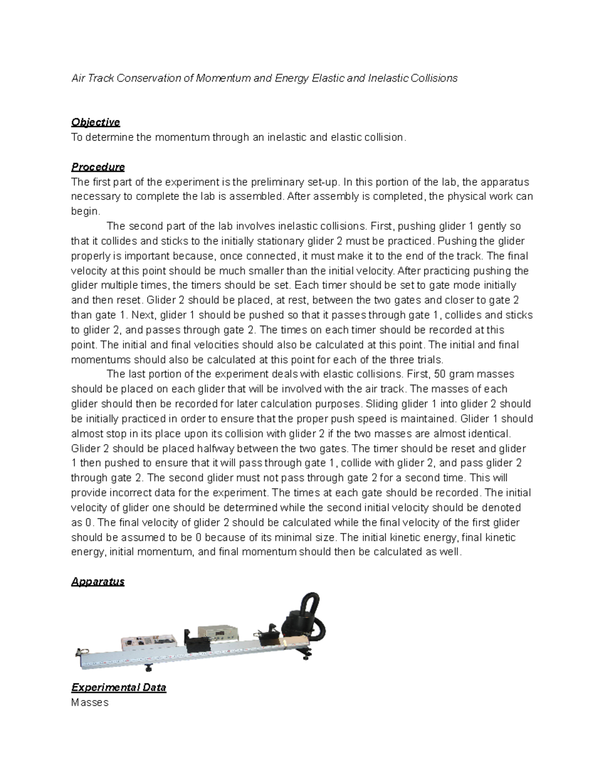 Experiment #5 - Lab Report - Air Track Conservation of Momentum and ...