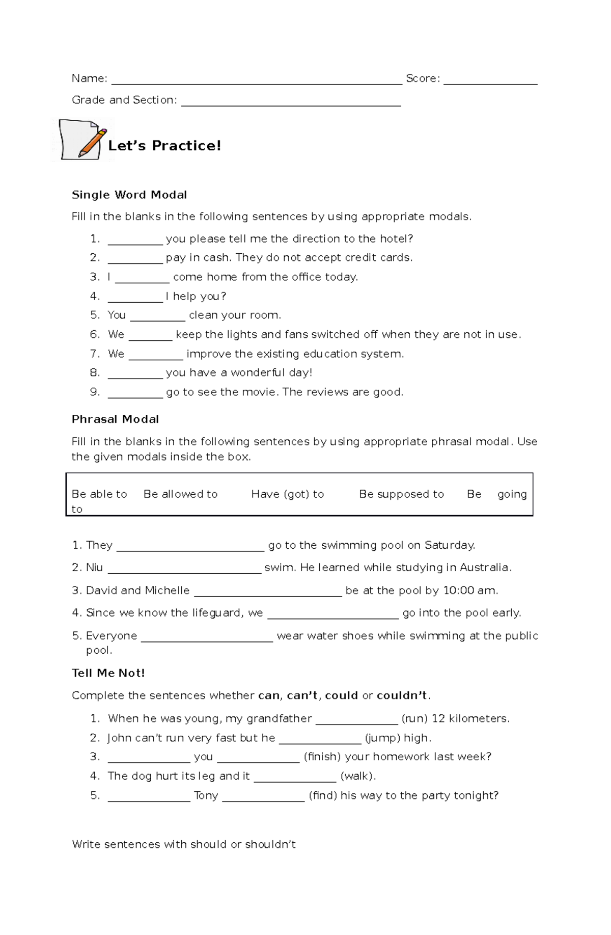 Lesson 2- Modals- Activity - Name ...