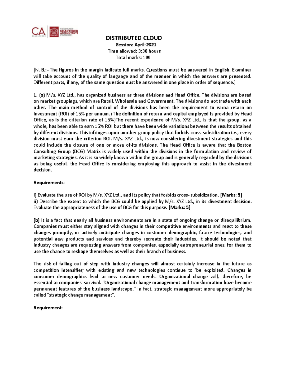 ICAB Advanced Level- Strategic Business Management (April 2021 ...