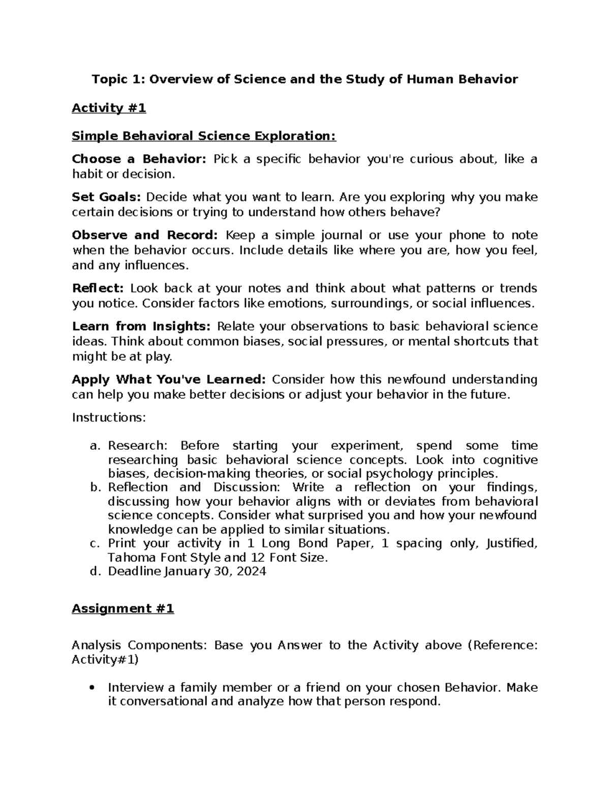Topic 1 HBO Activty and Assignment - Topic 1: Overview of Science and ...