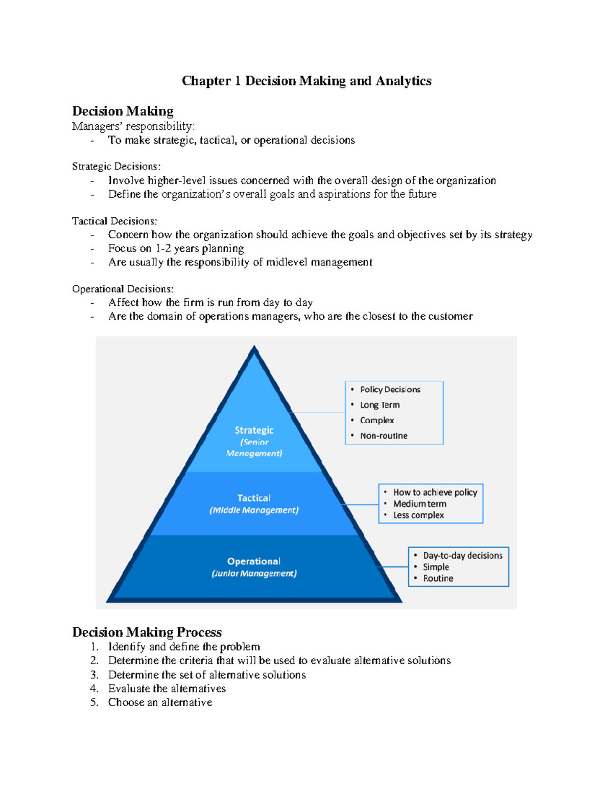 2DA3 - Chapter 1 Decision Making and Analytics - Chapter 1 Decision Making and Analytics ...