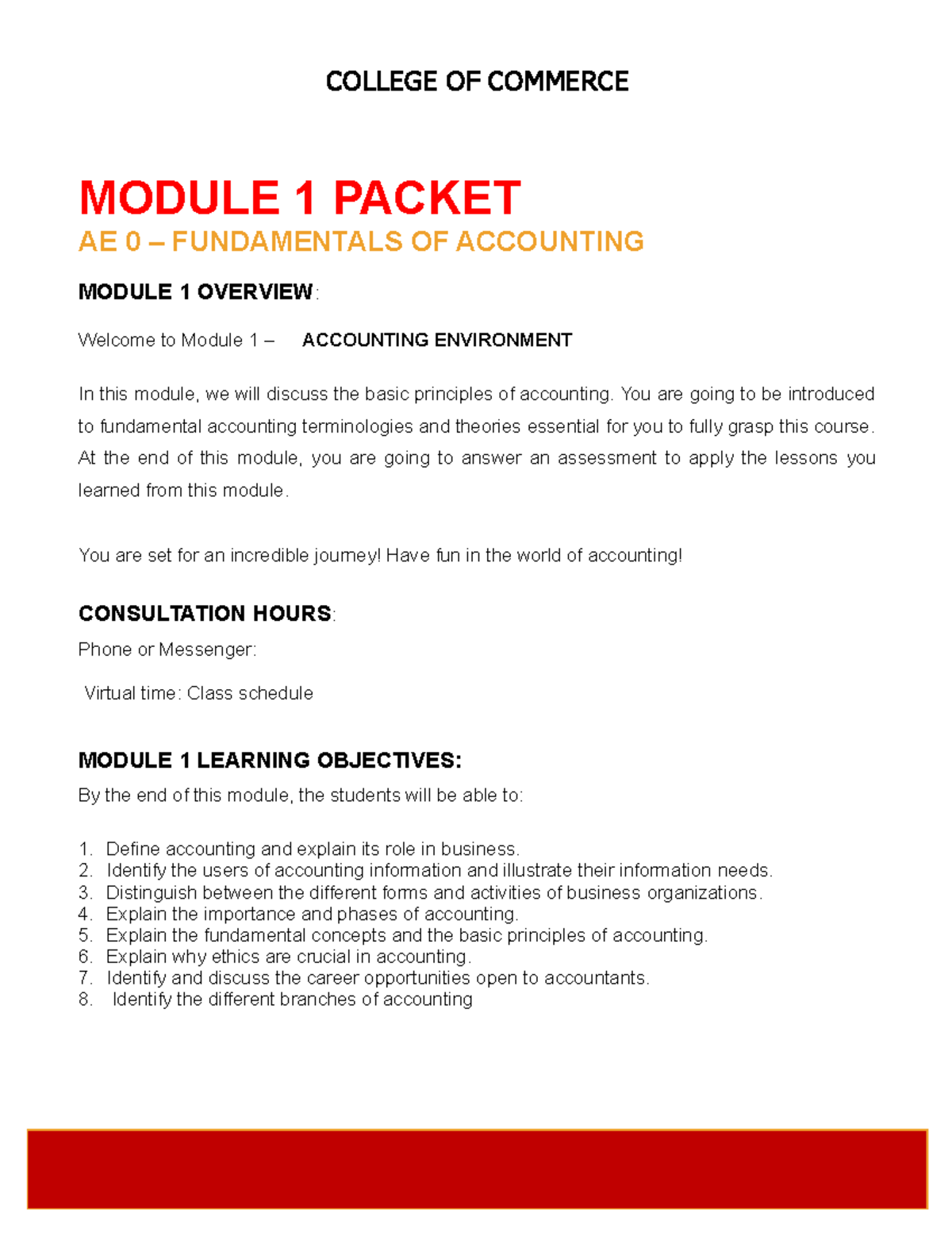 AE 0 Module 1 Accounting Its Environment - 2020-2021 Module Packets for ...