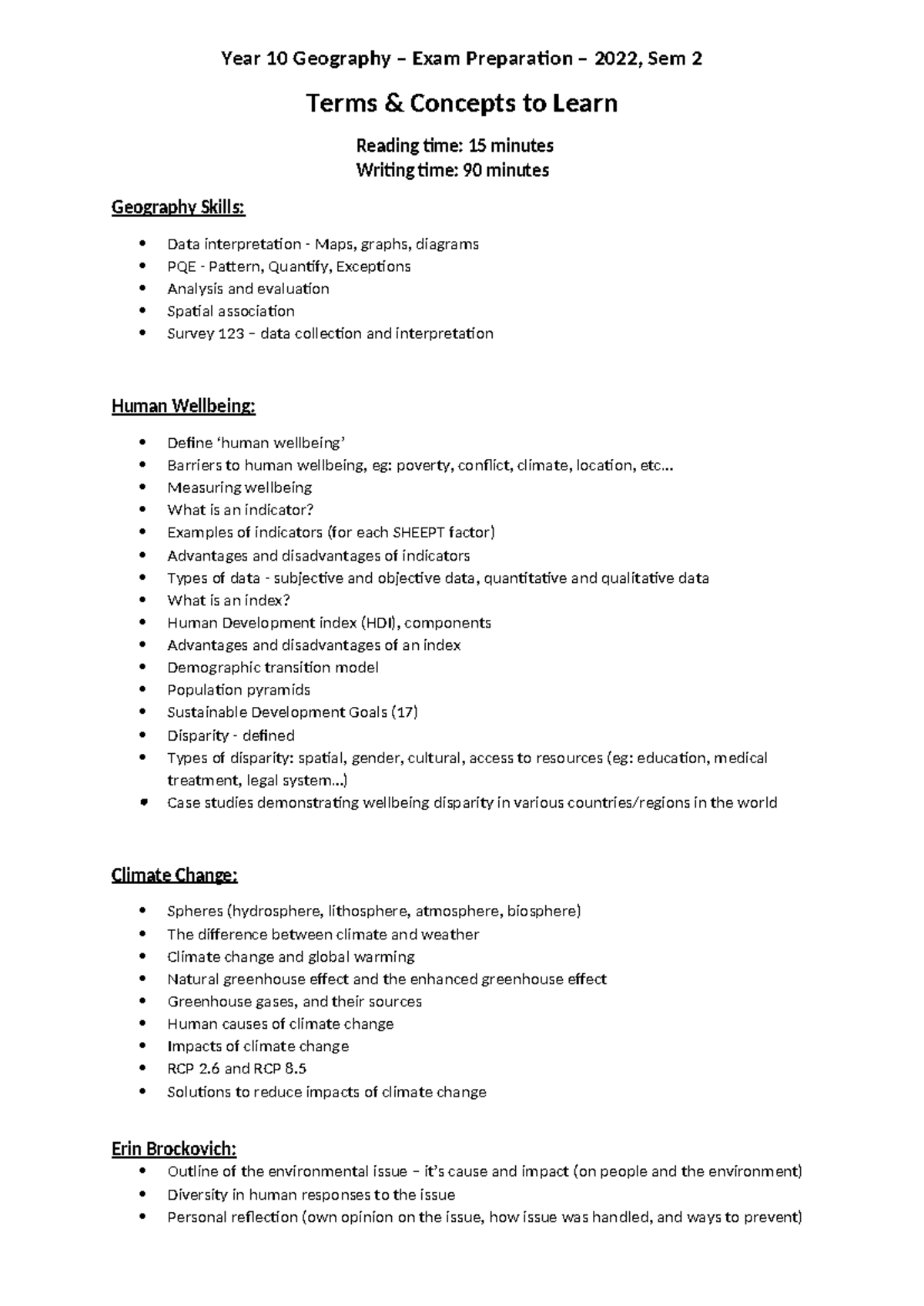 Year 10 Geog Terms to Learn Exam Prep 2022 Sem 2 - Year 10 Geography – Exam Preparation – 2022 ...