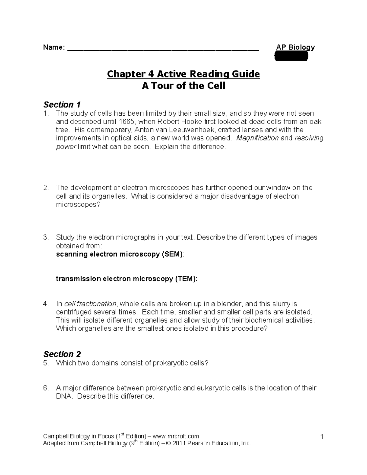 Chapter 4 Active Reading Guide - Campbell Biology in Focus (1 st ...