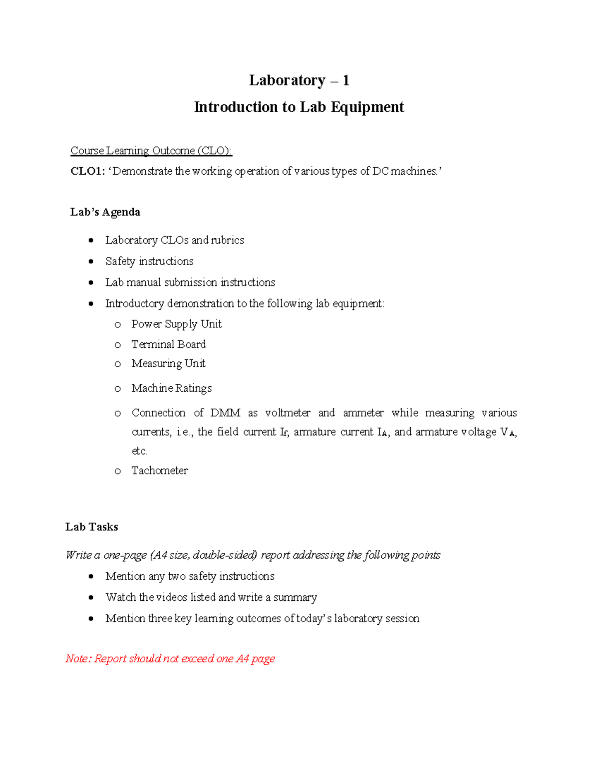 Laboratory 1 Introduction to Lab Equipment electrical - Laboratory – 1 ...