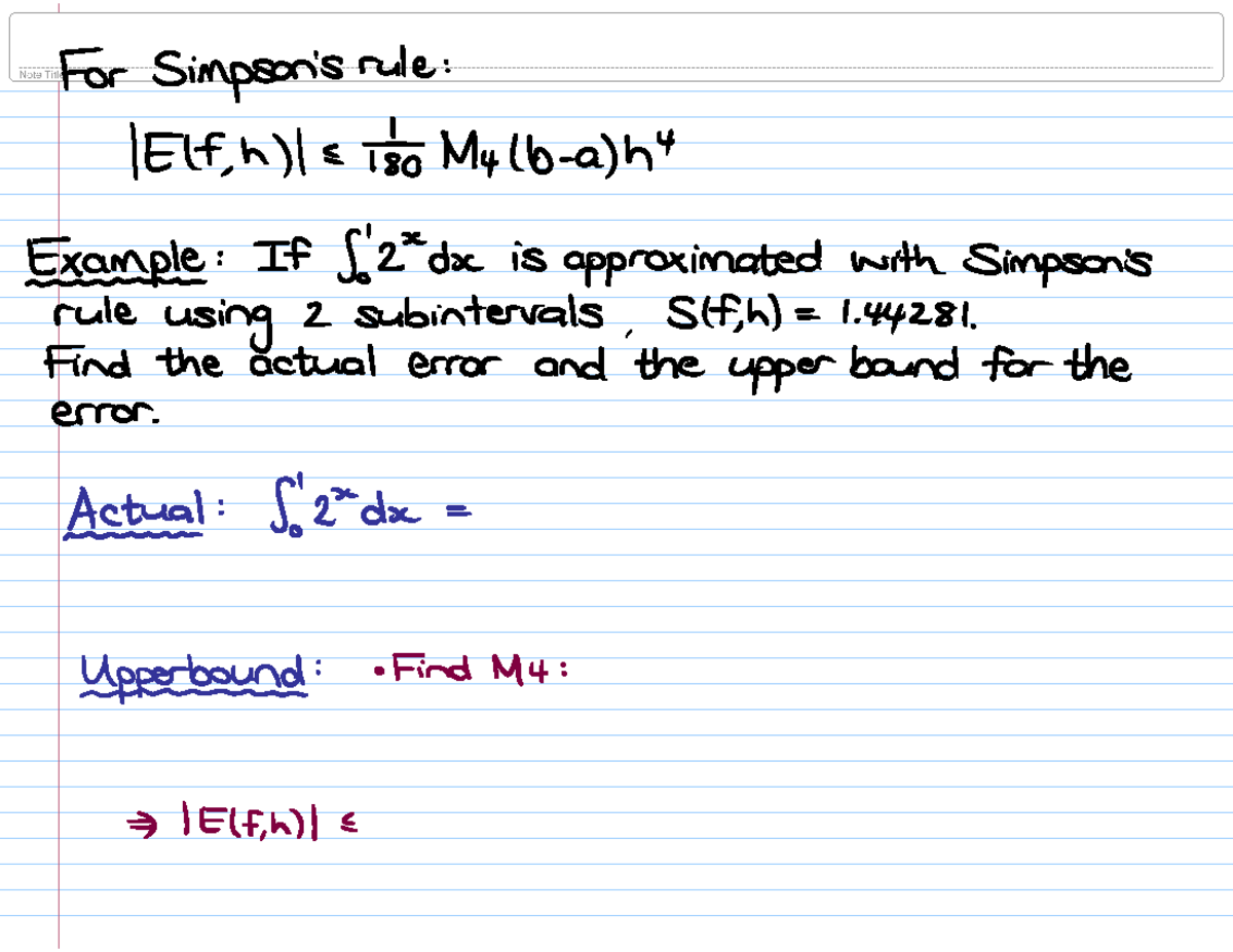 2.4 Local errors for rectangle rules - Note Title For rule M4 Example ...