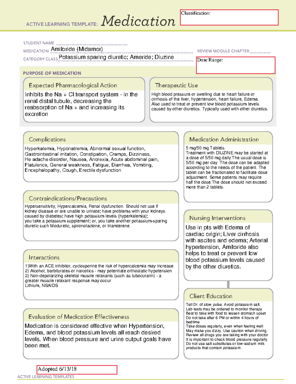 Amiloride - jdfejfjdj - ACTIVE LEARNING TEMPLATES Medication STUDENT ...