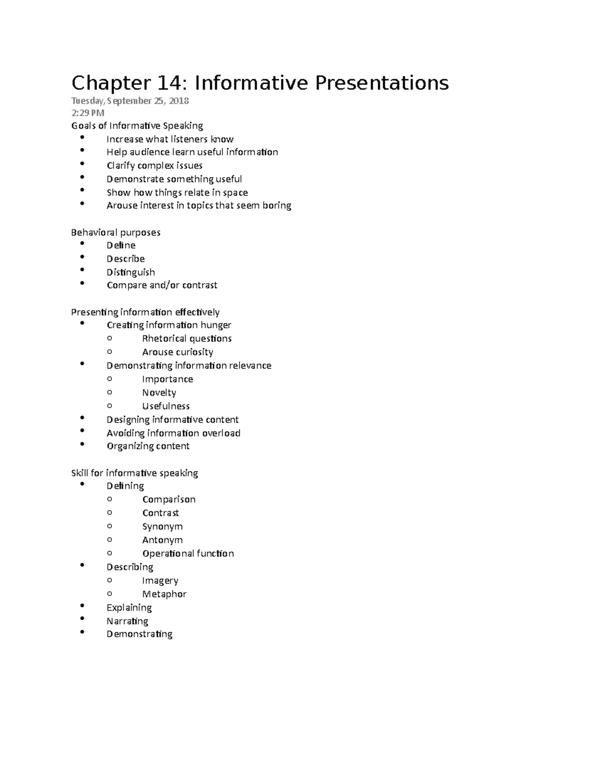 Chapter 14 - Professor Crowley - Chapter 14: Informative Presentations Tuesday, September 25 ...