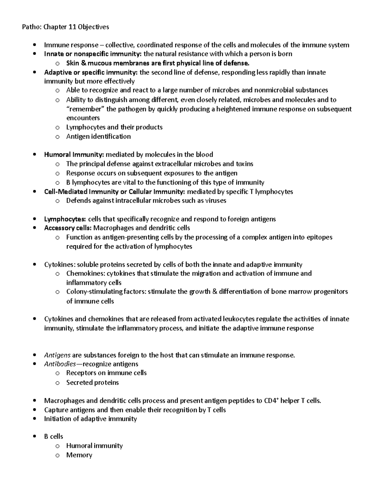 Ch. 11 Review - Study - Patho: Chapter 11 Objectives Immune response ...