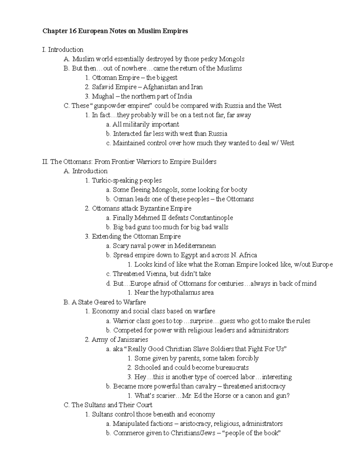 Chapter 16 European Notes on Muslim Empires - Chapter 16 European Notes ...