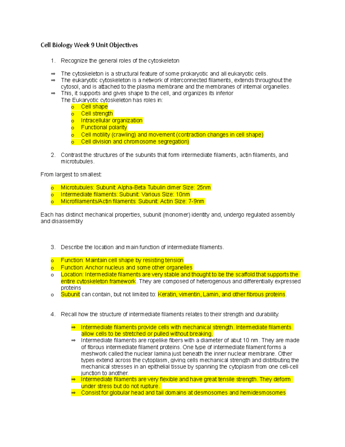 Cell Biology Week 9 Unit Objectives - Cell Biology Week 9 Unit Objectives Recognize the general ...