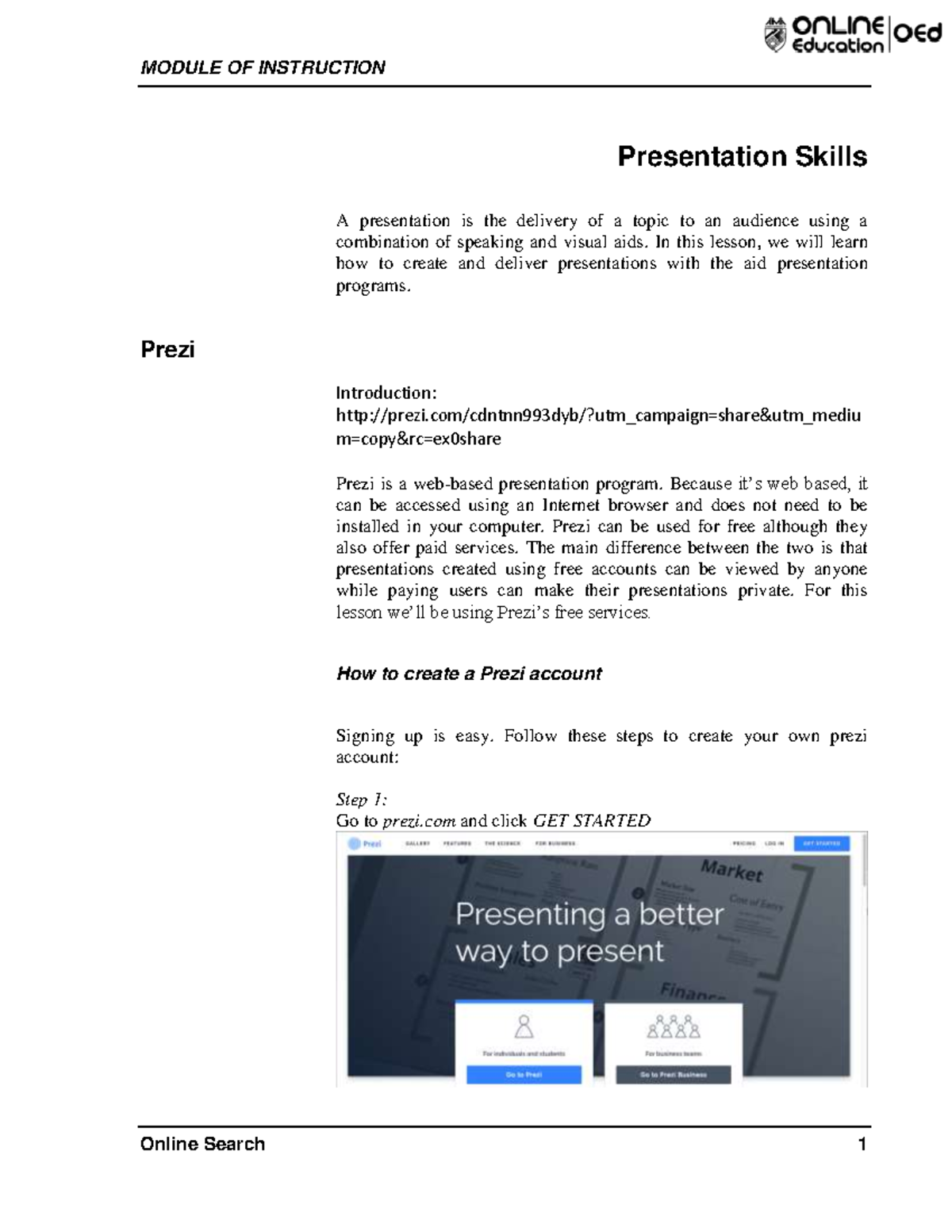 Week 015-Module Presentation - MODULE OF INSTRUCTION Online Search 1 ...