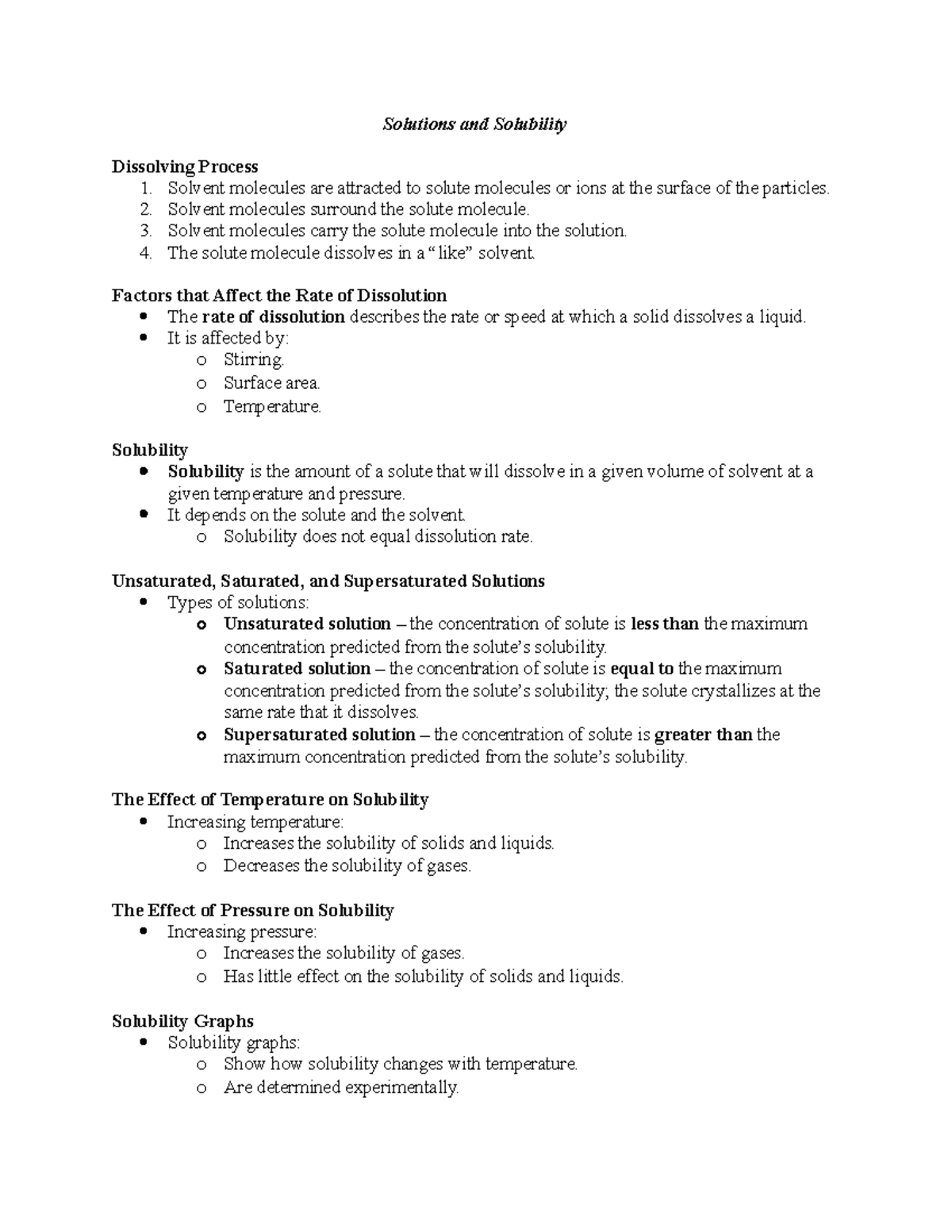 Chemistry, Solutions and Solubility - Solutions and Solubility ...