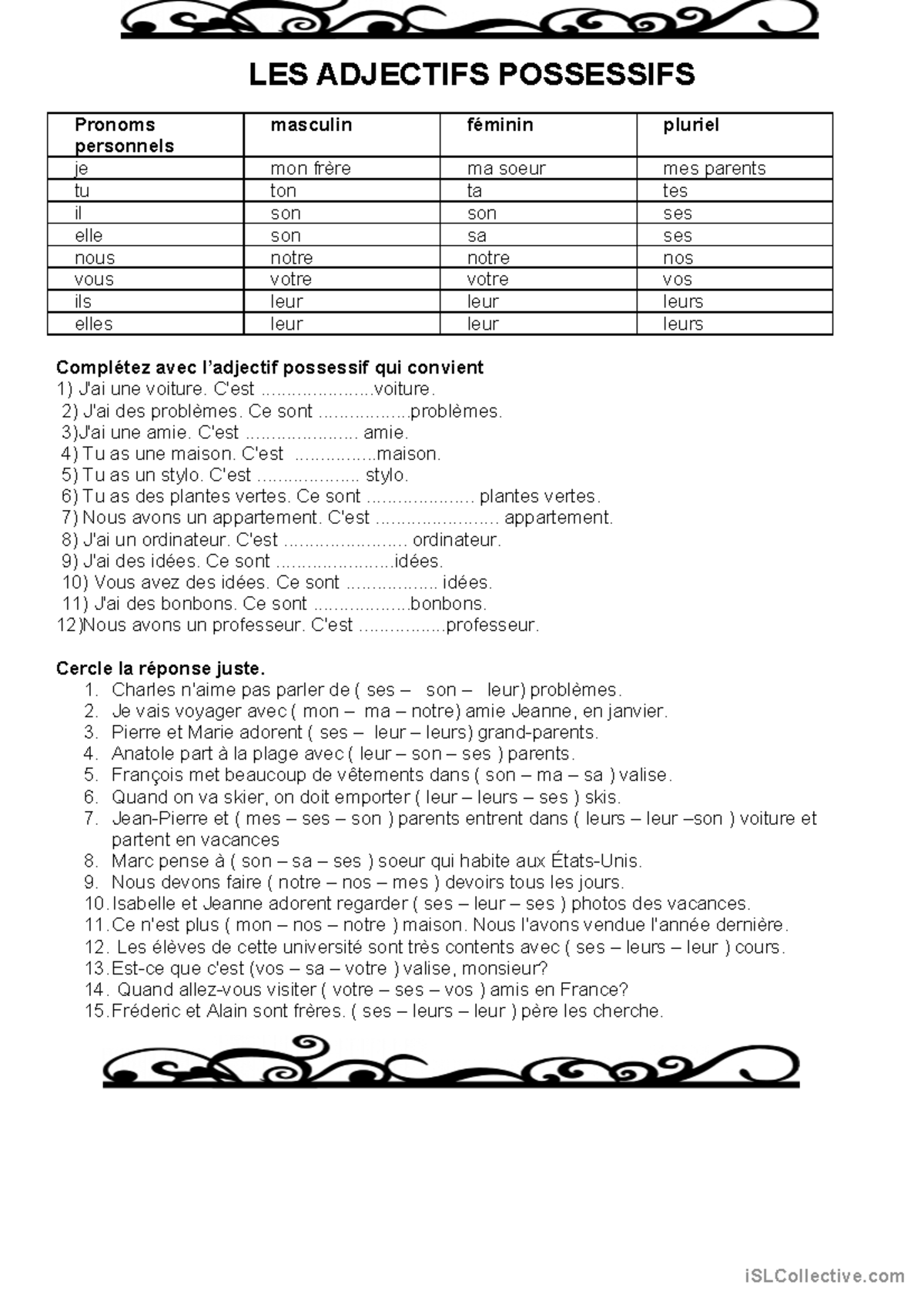 4. Adjectifs possessifs - LES ADJECTIFS POSSESSIFS Pronoms personnels ...