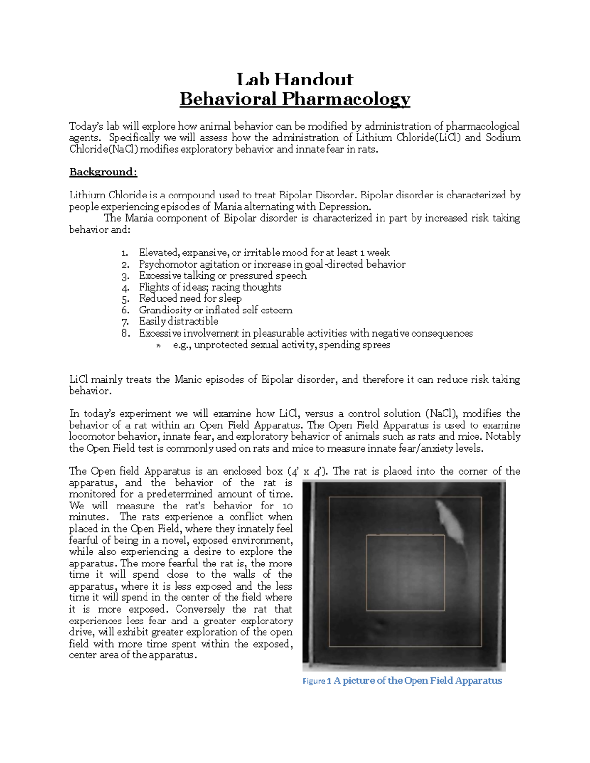 Lab Handout Open-Field (OF) - Lab Handout Behavioral Pharmacology Today’s lab will explore how ...
