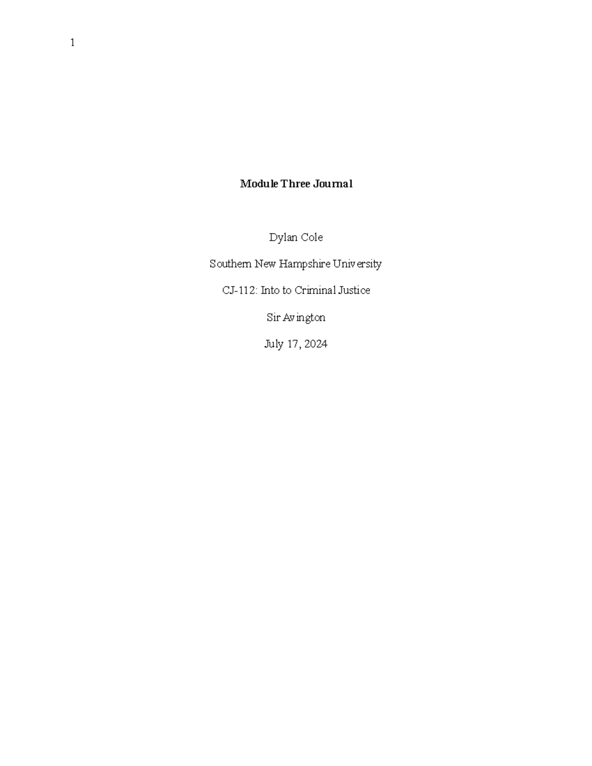 Module Three Journal - Module Three Journal Dylan Cole Southern New ...
