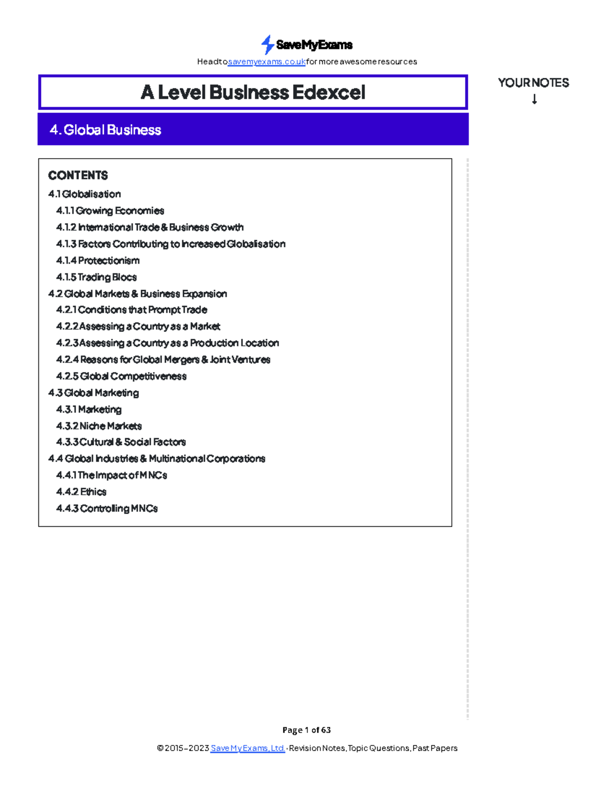 Business notes - Page 1 of 63 A Level Business Edexcel 4. Global ...
