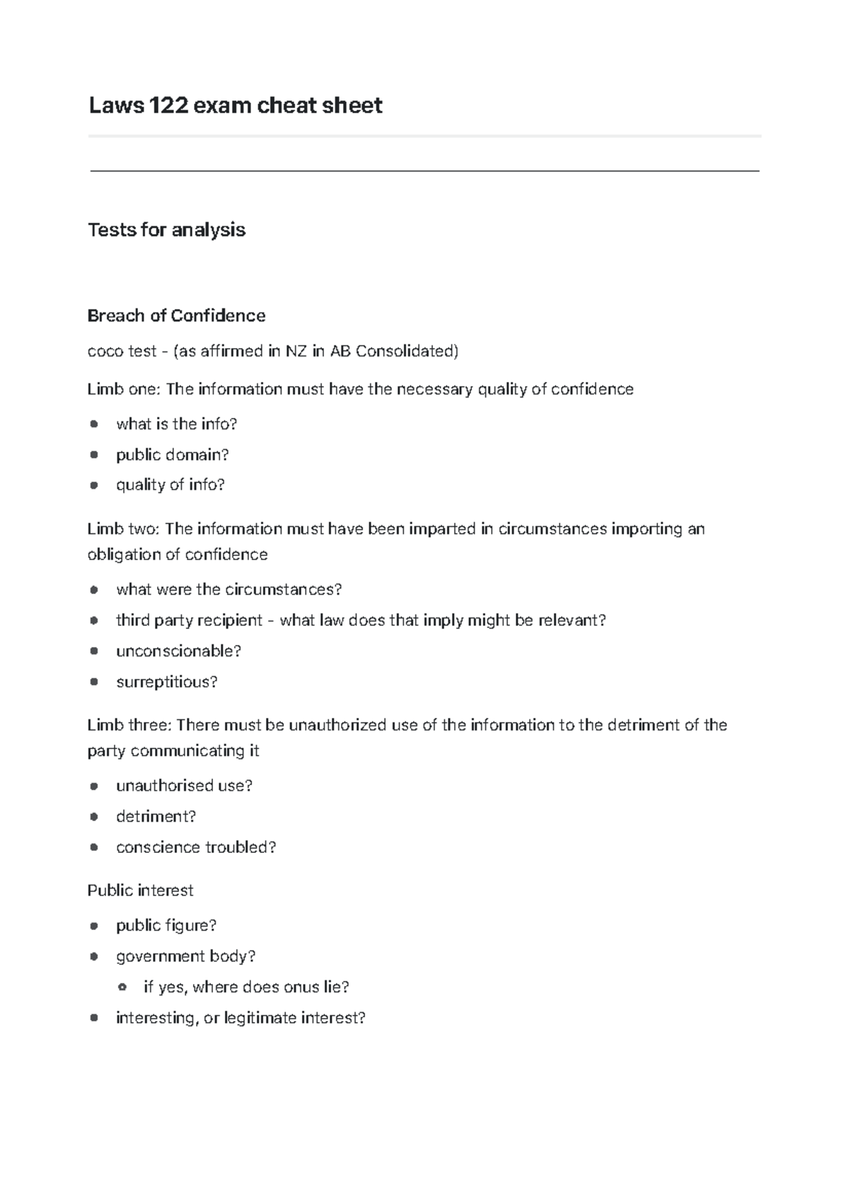 Laws 122 exam cheat sheet - Laws 122 exam cheat sheet Tests for ...