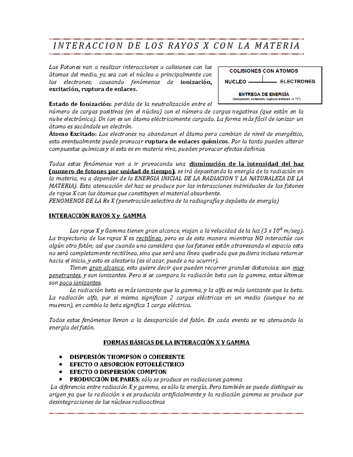 Interaccion DE LOS Rayos X CON LA Materia - INTERACCION DE LOS RAYOS X CON LA MATERIA Los ...