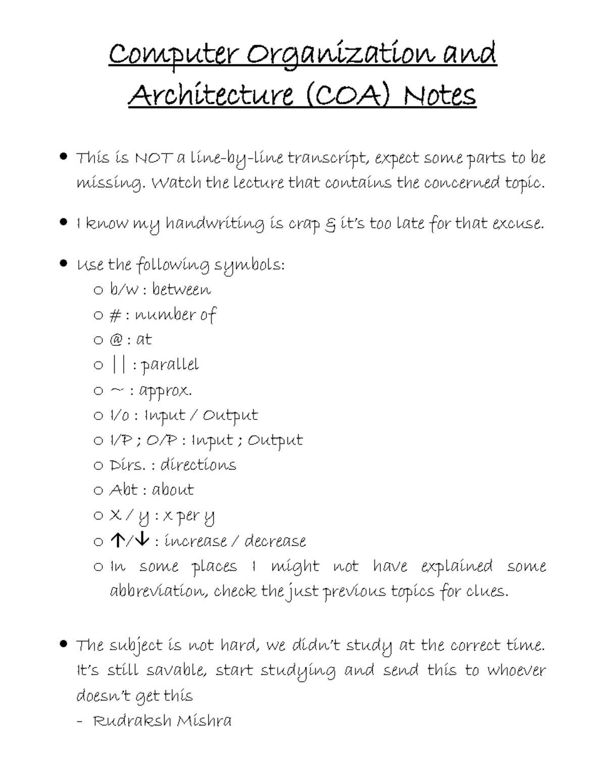 COA Notes Rudraksh Mishra - Computer Organization and Architecture (COA ...