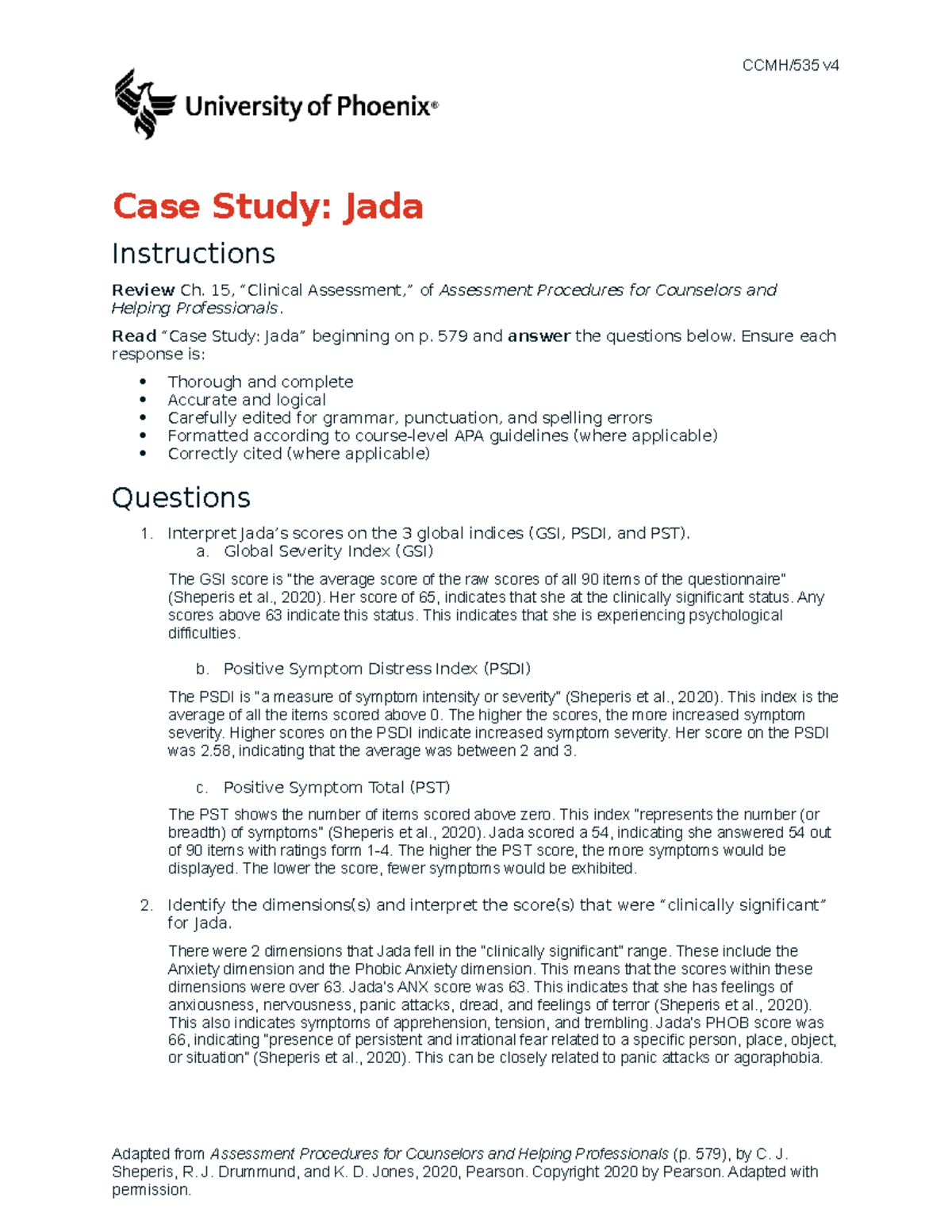 Case Study - Jada - CCMH/535 v Case Study: Jada Instructions Review Ch ...