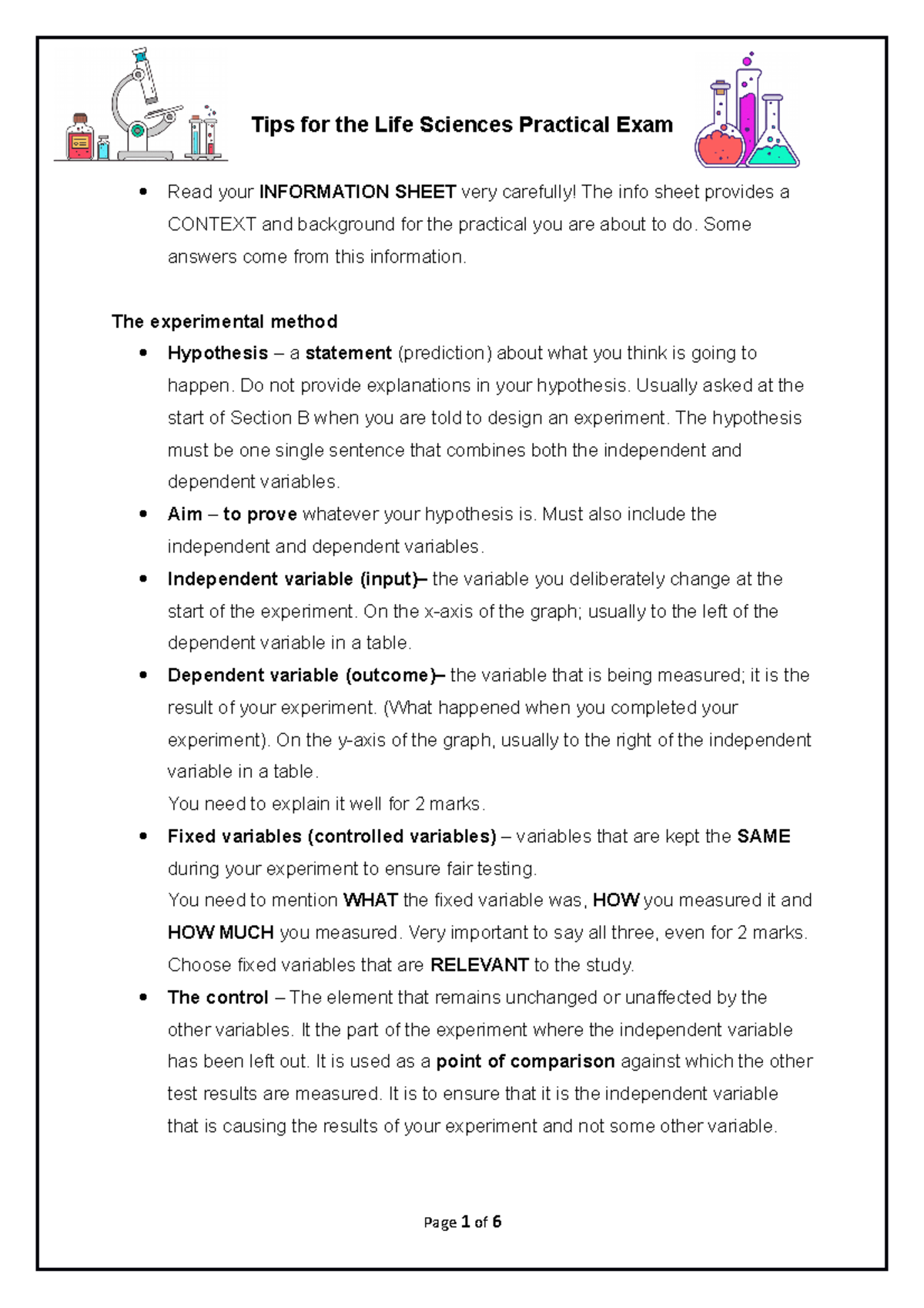 Tips for the Life Sciences Practical Exam - Some answers come from this ...