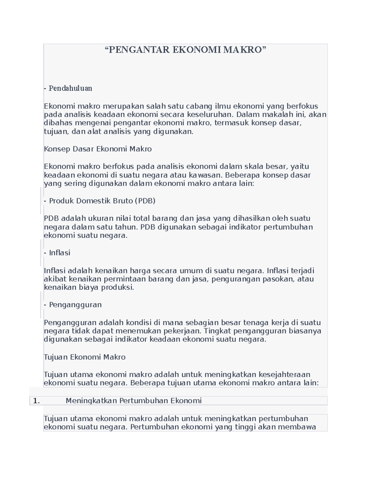 Pengantar Ekonomi Makro - “PENGANTAR EKONOMI MAKRO” - Pendahuluan Ekonomi makro merupakan salah ...