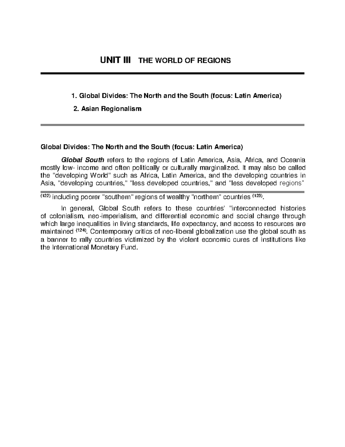 The Contemporary World-Unit 3 - UNIT III THE WORLD OF REGIONS Global Divides: The North and the ...