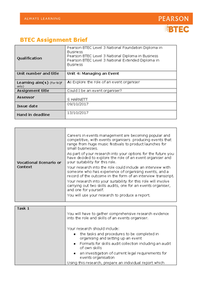 4.2 Assignment Brief - BTEC Assignment Brief Qualification Pearson BTEC ...