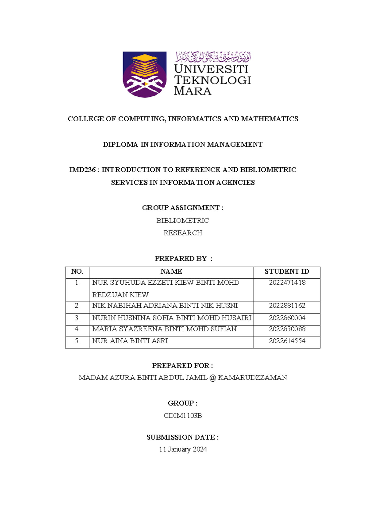 Group Project IMD236 Update - COLLEGE OF COMPUTING, INFORMATICS AND ...