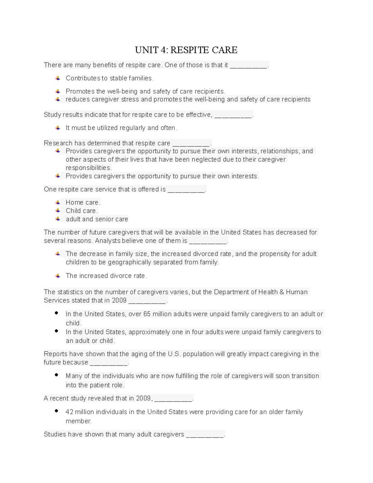 UNIT 4 Intellipath- Respite CARE - UNIT 4: RESPITE CARE There are many ...