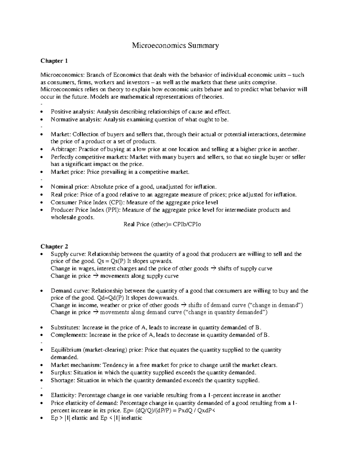 Executive summary Microeconomics and Institutions: Chapter 1 - 11 ...
